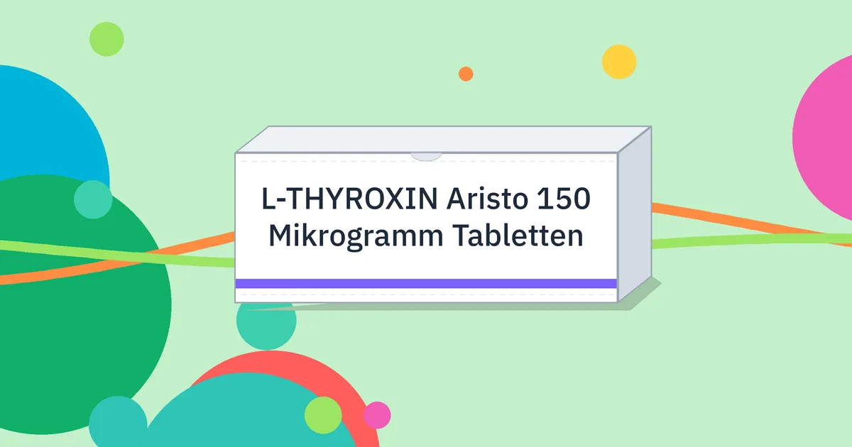 Symbolbild: Packung mit der Aufschrift L-THYROXIN Aristo 150 Mikrogramm Tabletten (PZN 01883059) – Verfügbarkeit und Bezug in Apotheken in Frankfurt am Main