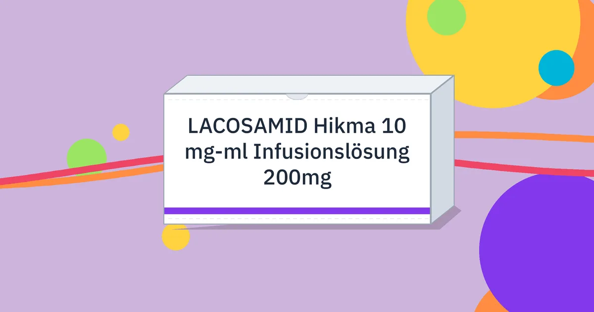 Symbolbild: Packung mit der Aufschrift LACOSAMID Hikma 10 mg-ml Infusionslösung 200mg (PZN 18884407) – Verfügbarkeit und Bezug in Apotheken in Frankfurt am Main