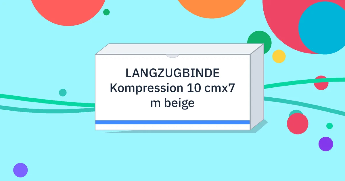 Symbolbild: Packung mit der Aufschrift LANGZUGBINDE Kompression 10 cmx7 m beige (PZN 17561837) – Verfügbarkeit und Bezug in Apotheken in Frankfurt am Main