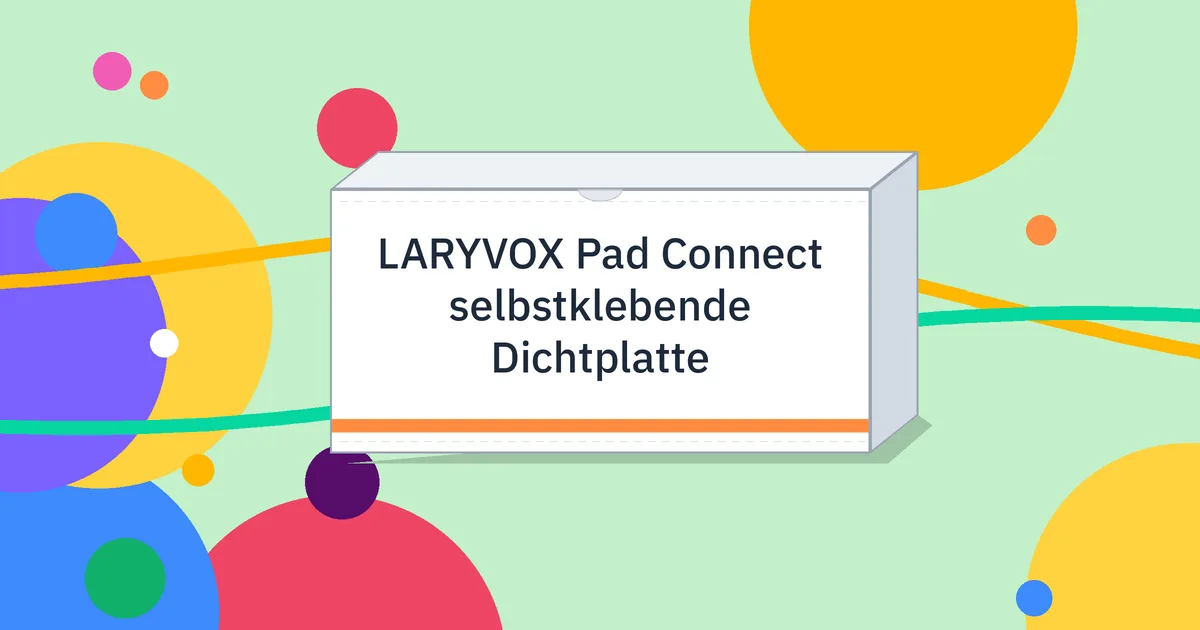 Symbolbild: Packung mit der Aufschrift LARYVOX Pad Connect selbstklebende Dichtplatte (PZN 18153299) – Verfügbarkeit und Bezug in Apotheken in Frankfurt am Main
