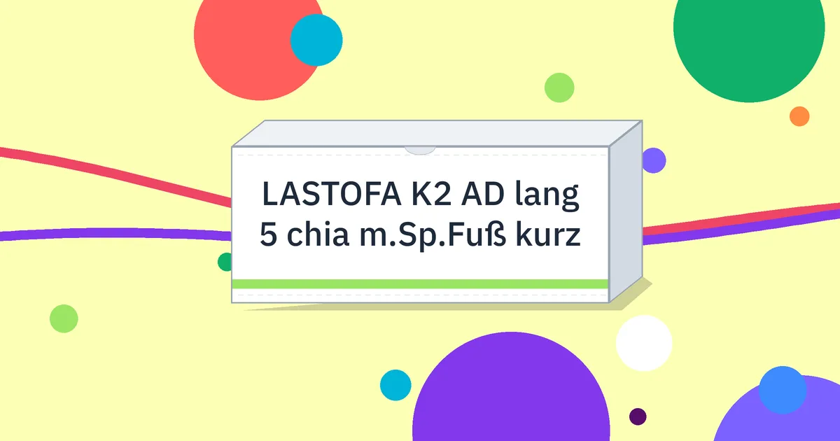 Symbolbild: Packung mit der Aufschrift LASTOFA K2 AD lang 5 chia m.Sp.Fuß kurz (PZN 13800848) – Verfügbarkeit und Bezug in Apotheken in Frankfurt am Main