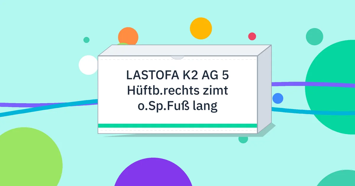 Symbolbild: Packung mit der Aufschrift LASTOFA K2 AG 5 Hüftb.rechts zimt o.Sp.Fuß lang (PZN 14152564) – Verfügbarkeit und Bezug in Apotheken in Frankfurt am Main