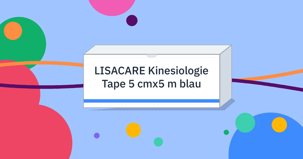 Symbolbild: Packung mit der Aufschrift LISACARE Kinesiologie Tape 5 cmx5 m blau (PZN 18324967) – Verfügbarkeit und Bezug in Apotheken in Frankfurt am Main