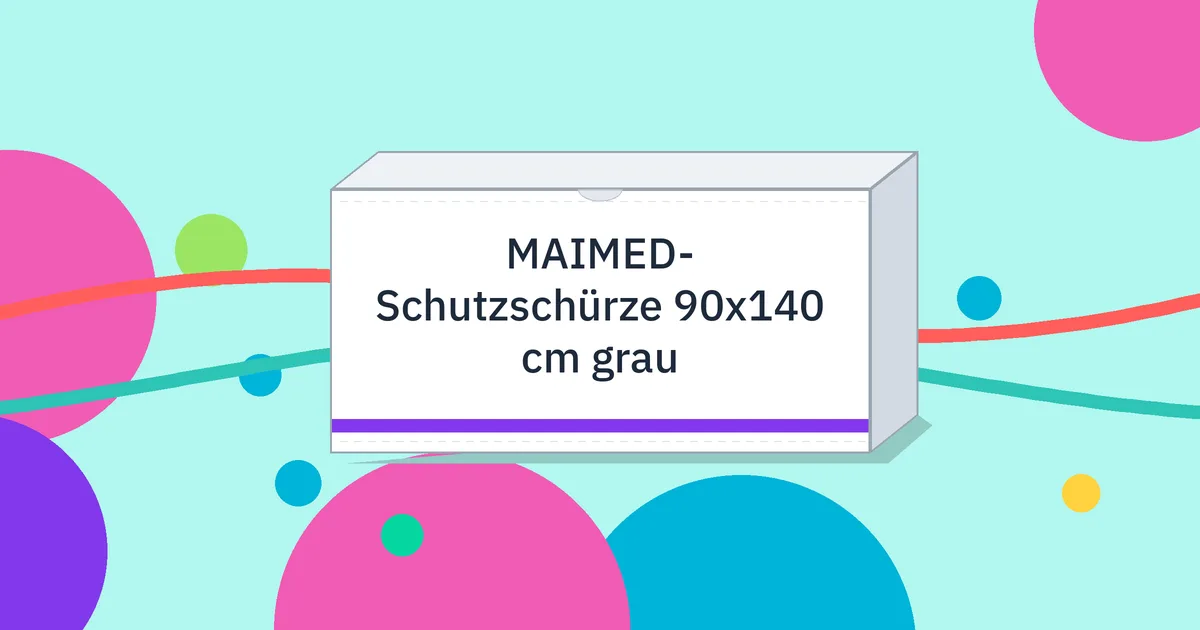Symbolbild: Packung mit der Aufschrift MAIMED-Schutzschürze 90x140 cm grau (PZN 19638834) – Verfügbarkeit und Bezug in Apotheken in Frankfurt am Main
