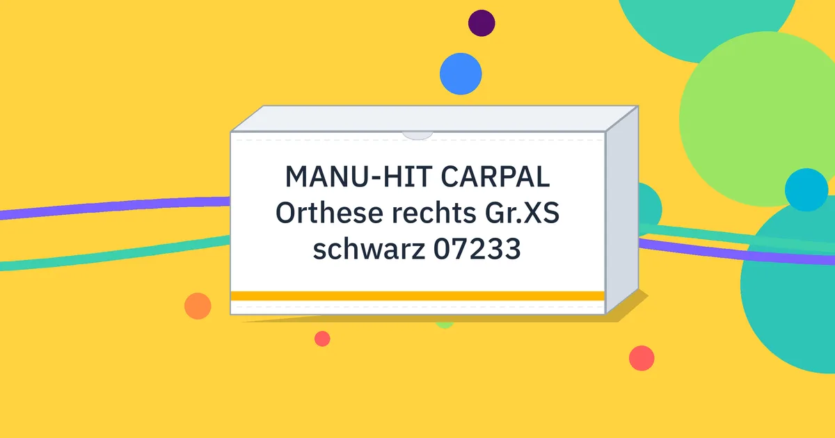Symbolbild: Packung mit der Aufschrift MANU-HIT CARPAL Orthese rechts Gr.XS schwarz 07233 (PZN 02014383) – Verfügbarkeit und Bezug in Apotheken in Frankfurt am Main