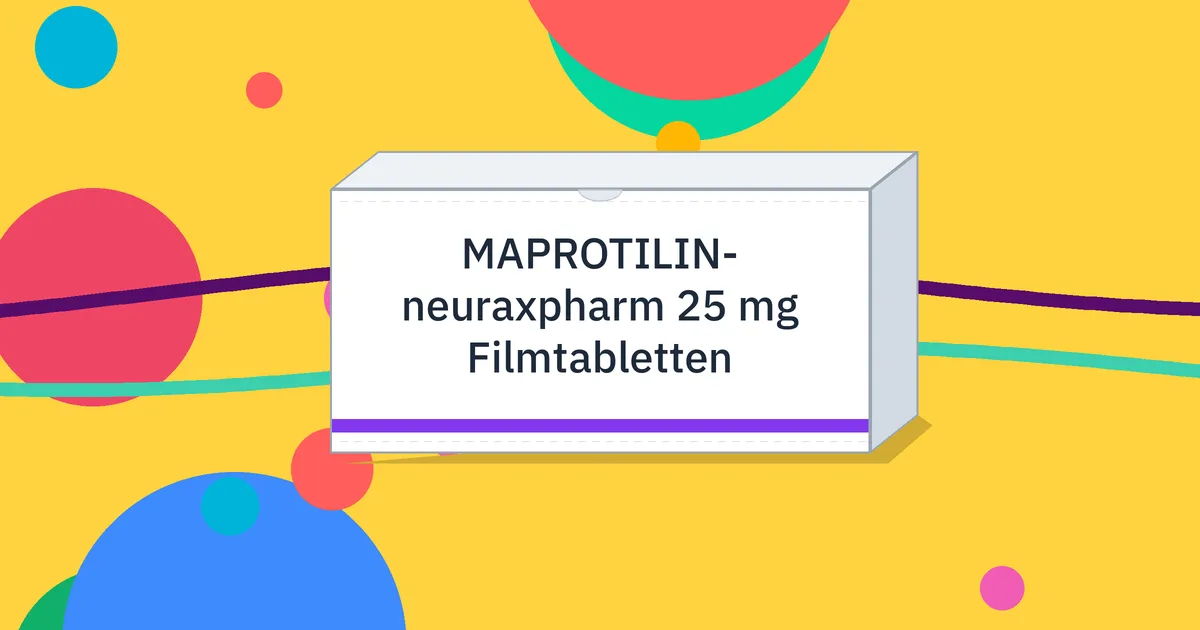 Symbolbild: Packung mit der Aufschrift MAPROTILIN-neuraxpharm 25 mg Filmtabletten (PZN 03831440) – Verfügbarkeit und Bezug in Apotheken in Frankfurt am Main