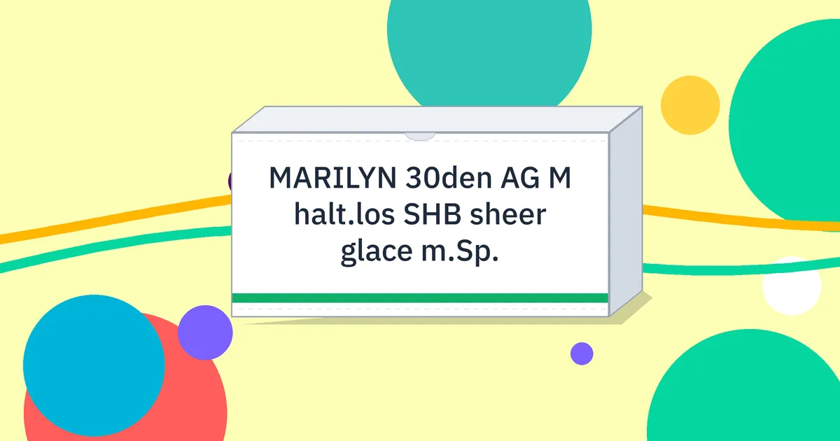 Symbolbild: Packung mit der Aufschrift MARILYN 30den AG M halt.los SHB sheer glace m.Sp. (PZN 16186550) – Verfügbarkeit und Bezug in Apotheken in Frankfurt am Main