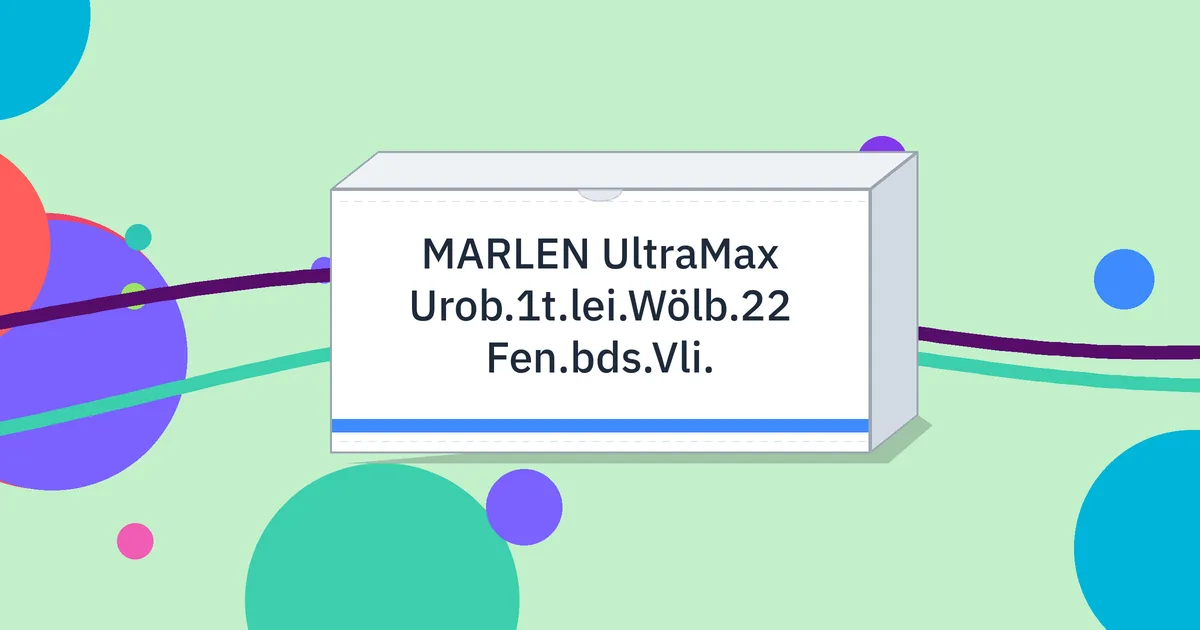 Symbolbild: Packung mit der Aufschrift MARLEN UltraMax Urob.1t.lei.Wölb.22 Fen.bds.Vli. (PZN 05354352) – Verfügbarkeit und Bezug in Apotheken in Frankfurt am Main