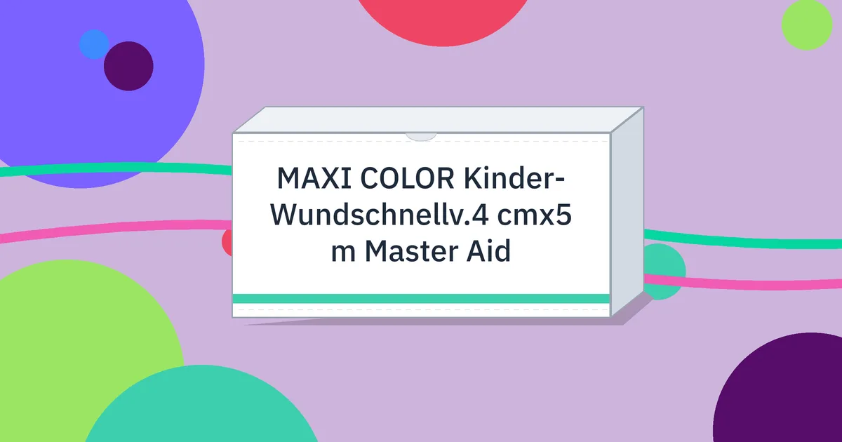 Symbolbild: Packung mit der Aufschrift MAXI COLOR Kinder-Wundschnellv.4 cmx5 m Master Aid (PZN 09640586) – Verfügbarkeit und Bezug in Apotheken in Frankfurt am Main