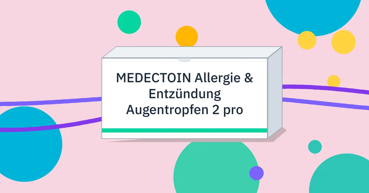 Symbolbild: Packung mit der Aufschrift MEDECTOIN Allergie & Entzündung Augentropfen 2 pro (PZN 20407560) – Verfügbarkeit und Bezug in Apotheken in Frankfurt am Main