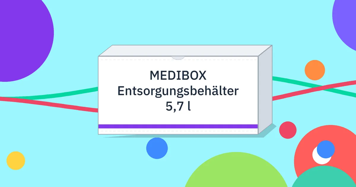 Symbolbild: Packung mit der Aufschrift MEDIBOX Entsorgungsbehälter 5,7 l (PZN 13847382) – Verfügbarkeit und Bezug in Apotheken in Frankfurt am Main