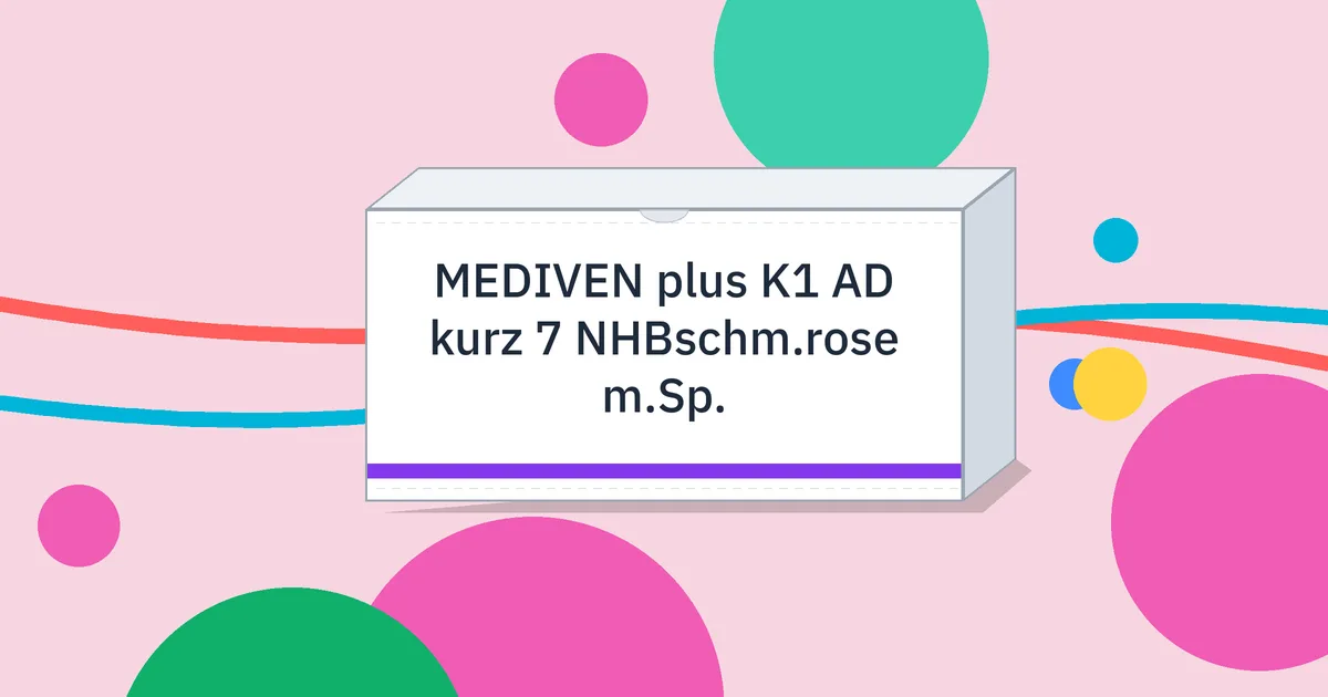 Symbolbild: Packung mit der Aufschrift MEDIVEN plus K1 AD kurz 7 NHBschm.rose m.Sp. (PZN 15899271) – Verfügbarkeit und Bezug in Apotheken in Frankfurt am Main