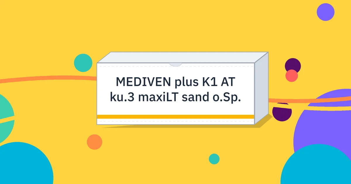 Symbolbild: Packung mit der Aufschrift MEDIVEN plus K1 AT ku.3 maxiLT sand o.Sp. (PZN 18942702) – Verfügbarkeit und Bezug in Apotheken in Frankfurt am Main