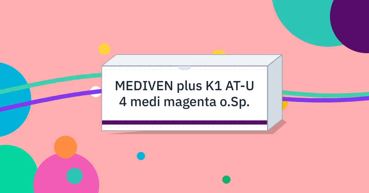 Symbolbild: Packung mit der Aufschrift MEDIVEN plus K1 AT-U 4 medi magenta o.Sp. (PZN 15030768) – Verfügbarkeit und Bezug in Apotheken in Frankfurt am Main