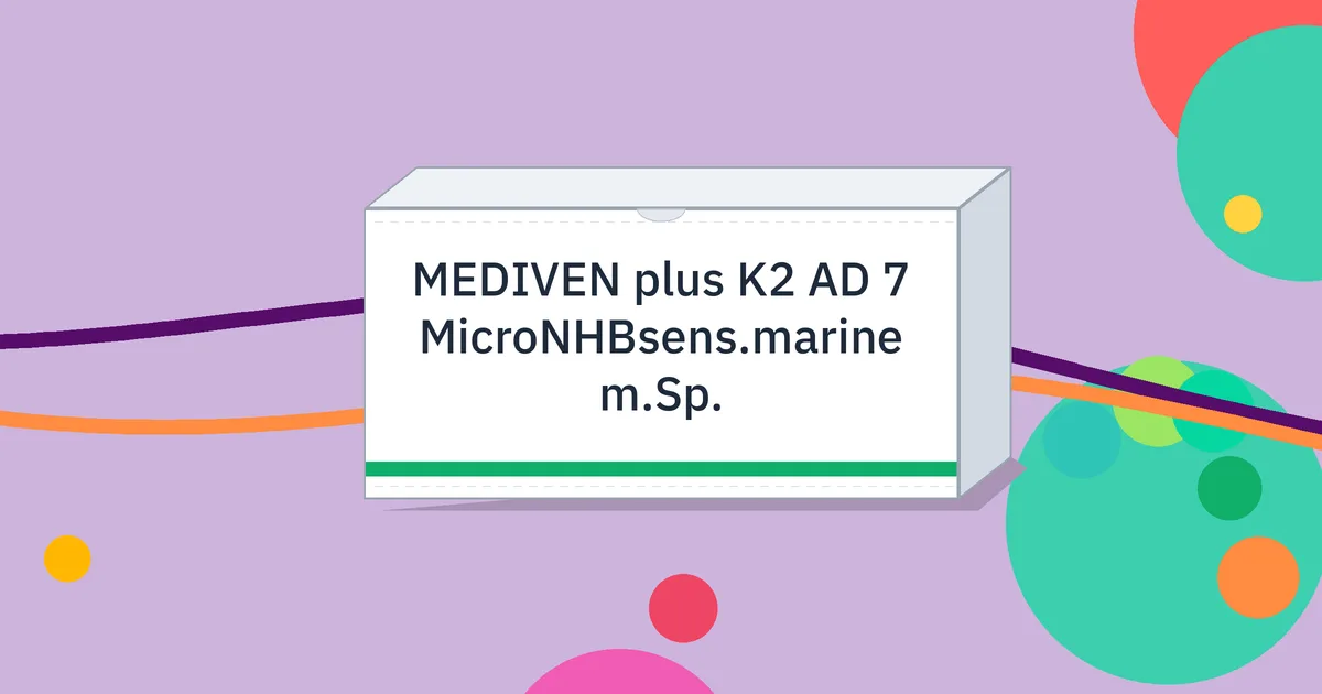 Symbolbild: Packung mit der Aufschrift MEDIVEN plus K2 AD 7 MicroNHBsens.marine m.Sp. (PZN 15933306) – Verfügbarkeit und Bezug in Apotheken in Frankfurt am Main