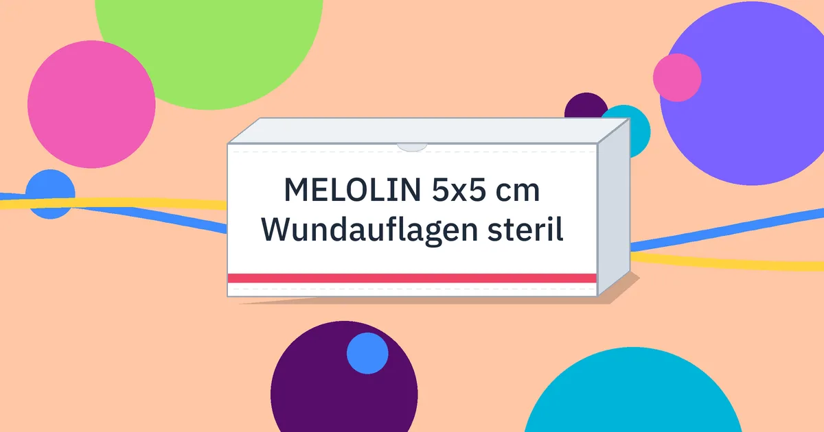 Symbolbild: Packung mit der Aufschrift MELOLIN 5x5 cm Wundauflagen steril (PZN 00978533) – Verfügbarkeit und Bezug in Apotheken in Frankfurt am Main