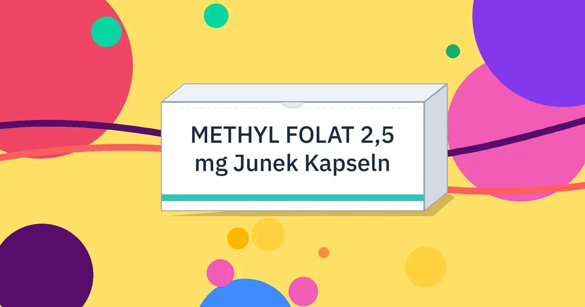 Symbolbild: Packung mit der Aufschrift METHYL FOLAT 2,5 mg Junek Kapseln (PZN 20051809) – Verfügbarkeit und Bezug in Apotheken in Frankfurt am Main