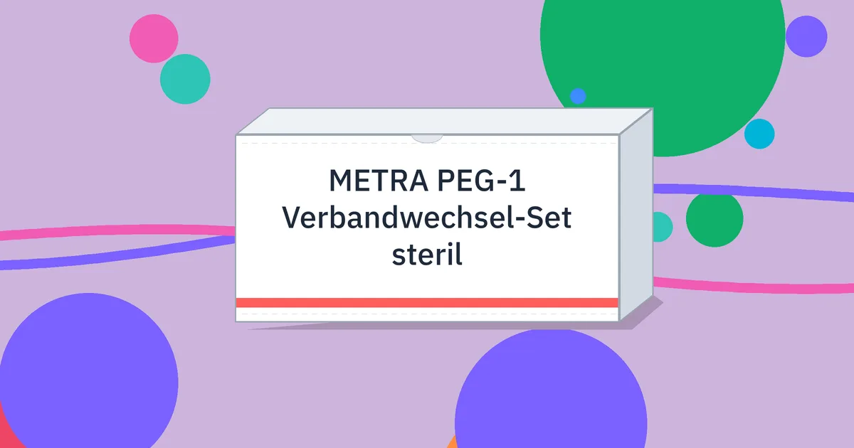 Symbolbild: Packung mit der Aufschrift METRA PEG-1 Verbandwechsel-Set steril (PZN 12482808) – Verfügbarkeit und Bezug in Apotheken in Frankfurt am Main