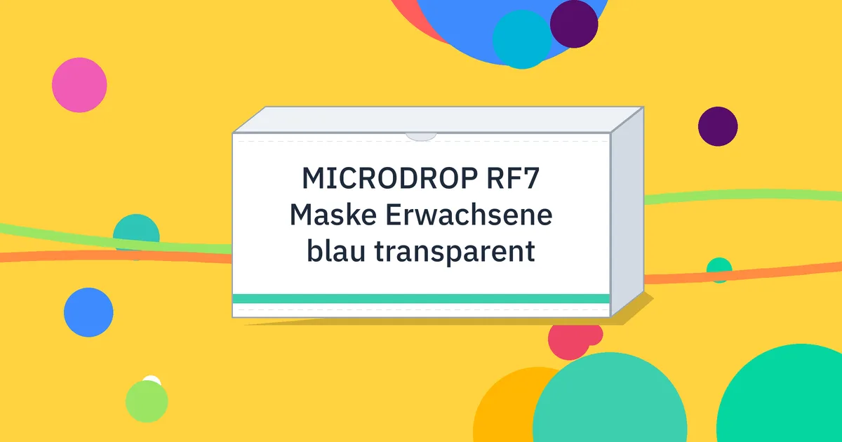 Symbolbild: Packung mit der Aufschrift MICRODROP RF7 Maske Erwachsene blau transparent (PZN 00347956) – Verfügbarkeit und Bezug in Apotheken in Frankfurt am Main