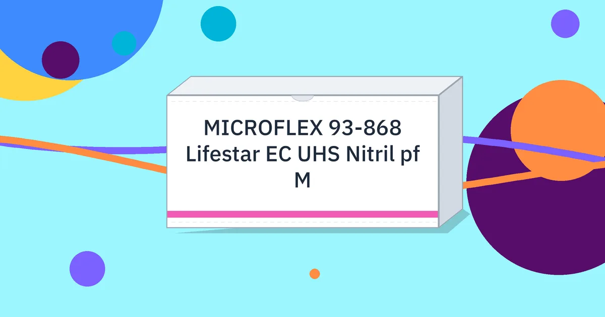 Symbolbild: Packung mit der Aufschrift MICROFLEX 93-868 Lifestar EC UHS Nitril pf M (PZN 18394904) – Verfügbarkeit und Bezug in Apotheken in Frankfurt am Main