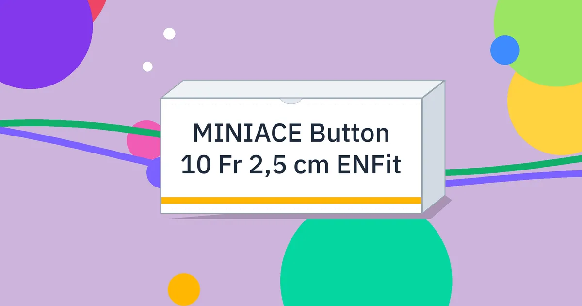 Symbolbild: Packung mit der Aufschrift MINIACE Button 10 Fr 2,5 cm ENFit (PZN 16953021) – Verfügbarkeit und Bezug in Apotheken in Frankfurt am Main