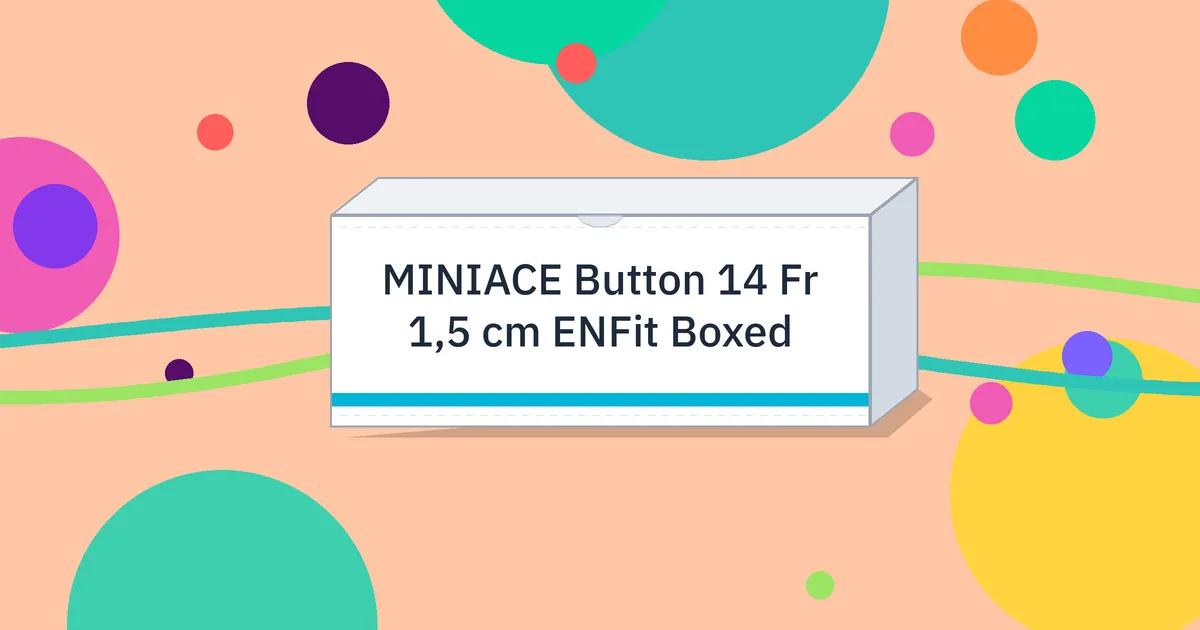 Symbolbild: Packung mit der Aufschrift MINIACE Button 14 Fr 1,5 cm ENFit Boxed (PZN 16953966) – Verfügbarkeit und Bezug in Apotheken in Frankfurt am Main
