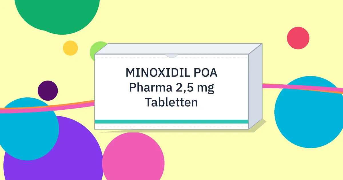 Symbolbild: Packung mit der Aufschrift MINOXIDIL POA Pharma 2,5 mg Tabletten (PZN 18766518) – Verfügbarkeit und Bezug in Apotheken in Frankfurt am Main