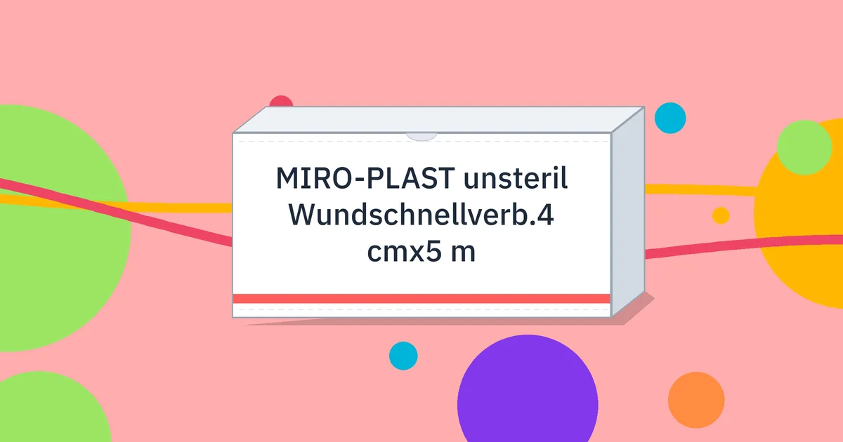 Symbolbild: Packung mit der Aufschrift MIRO-PLAST unsteril Wundschnellverb.4 cmx5 m (PZN 06853620) – Verfügbarkeit und Bezug in Apotheken in Frankfurt am Main