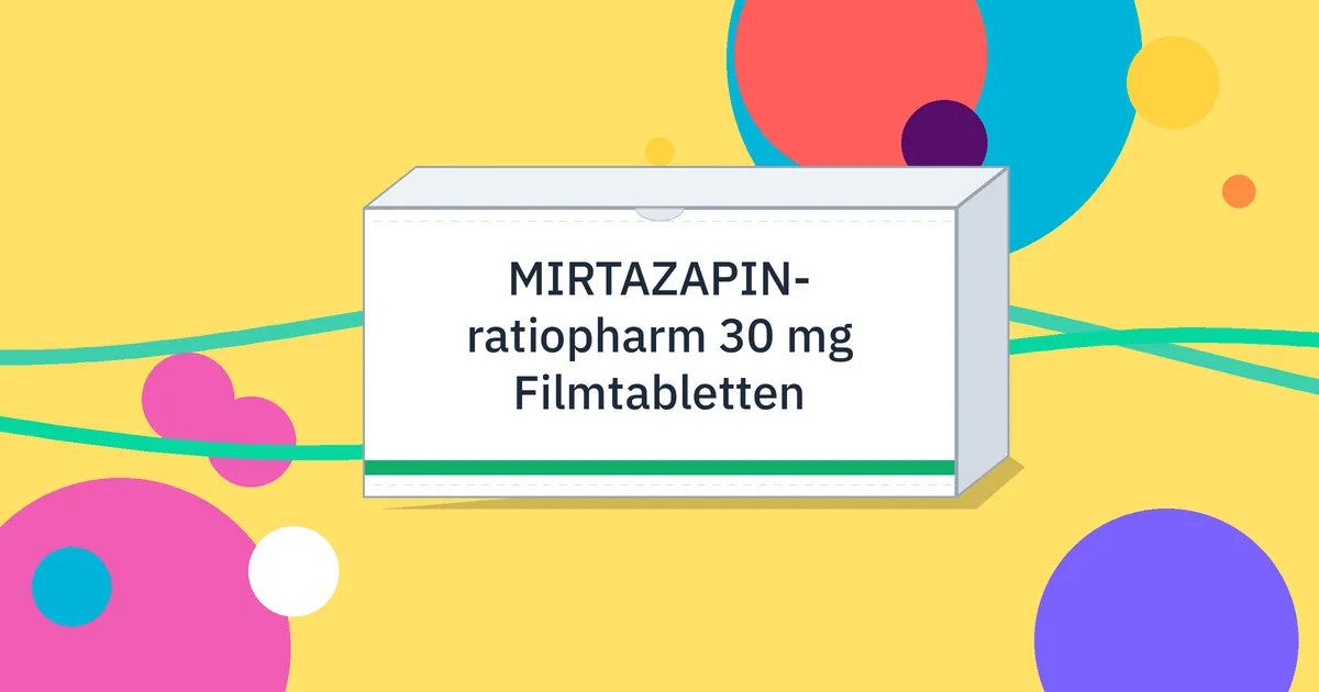 Symbolbild: Packung mit der Aufschrift MIRTAZAPIN-ratiopharm 30 mg Filmtabletten (PZN 03120377) – Verfügbarkeit und Bezug in Apotheken in Frankfurt am Main