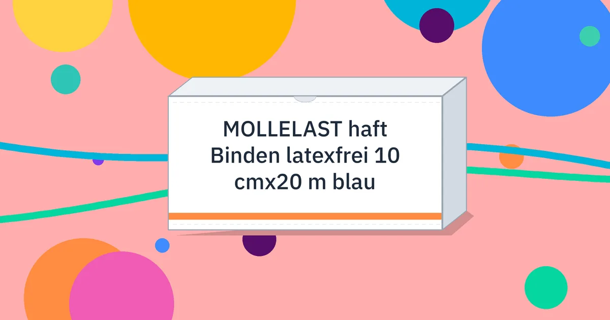 Symbolbild: Packung mit der Aufschrift MOLLELAST haft Binden latexfrei 10 cmx20 m blau (PZN 15430752) – Verfügbarkeit und Bezug in Apotheken in Frankfurt am Main