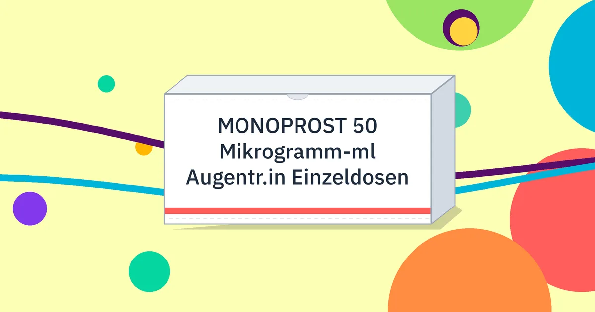Symbolbild: Packung mit der Aufschrift MONOPROST 50 Mikrogramm-ml Augentr.in Einzeldosen (PZN 11886018) – Verfügbarkeit und Bezug in Apotheken in Frankfurt am Main