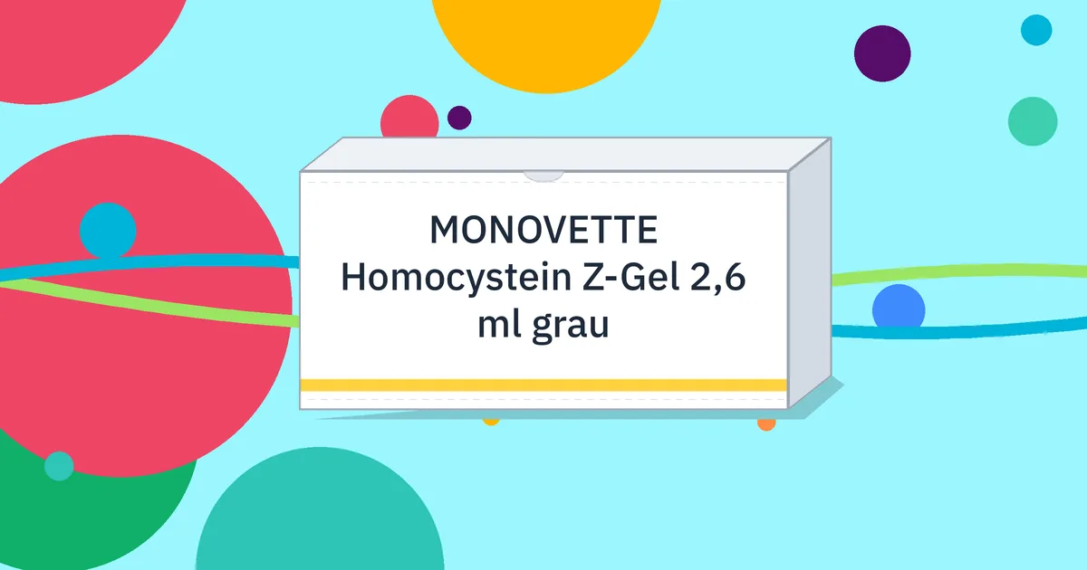 Symbolbild: Packung mit der Aufschrift MONOVETTE Homocystein Z-Gel 2,6 ml grau (PZN 09690992) – Verfügbarkeit und Bezug in Apotheken in Frankfurt am Main