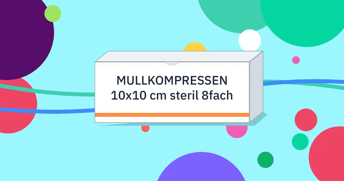 Symbolbild: Packung mit der Aufschrift MULLKOMPRESSEN 10x10 cm steril 8fach (PZN 04676846) – Verfügbarkeit und Bezug in Apotheken in Frankfurt am Main