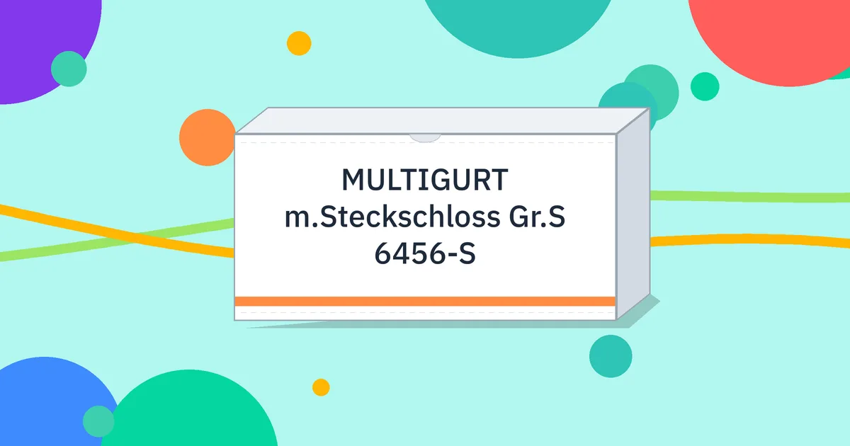 Symbolbild: Packung mit der Aufschrift MULTIGURT m.Steckschloss Gr.S 6456-S (PZN 13586467) – Verfügbarkeit und Bezug in Apotheken in Frankfurt am Main