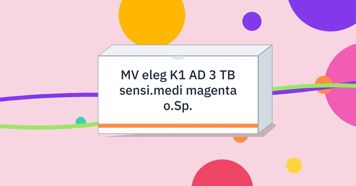 Symbolbild: Packung mit der Aufschrift MV eleg K1 AD 3 TB sensi.medi magenta o.Sp. (PZN 14617661) – Verfügbarkeit und Bezug in Apotheken in Frankfurt am Main