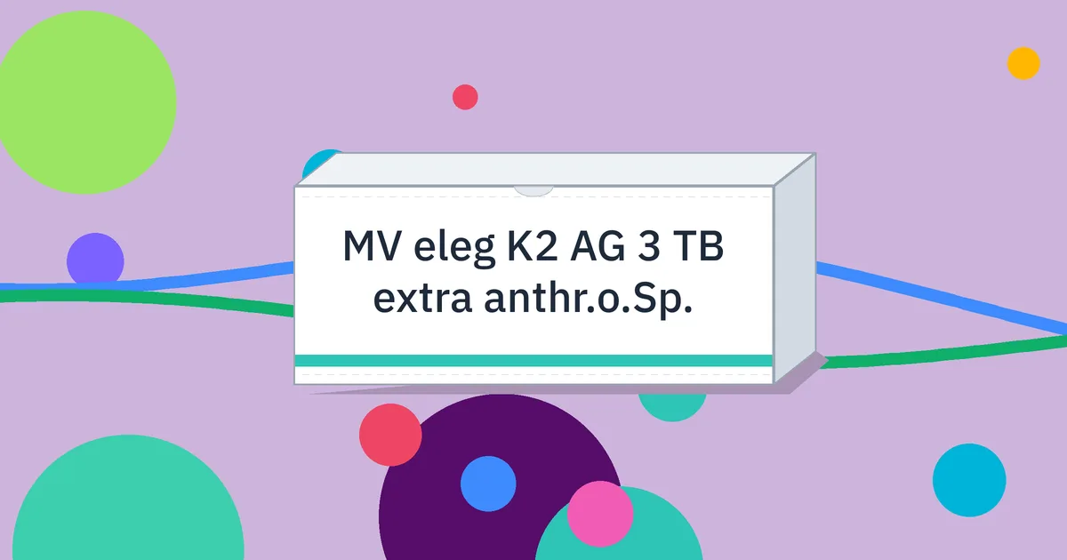 Symbolbild: Packung mit der Aufschrift MV eleg K2 AG 3 TB extra anthr.o.Sp. (PZN 09876142) – Verfügbarkeit und Bezug in Apotheken in Frankfurt am Main