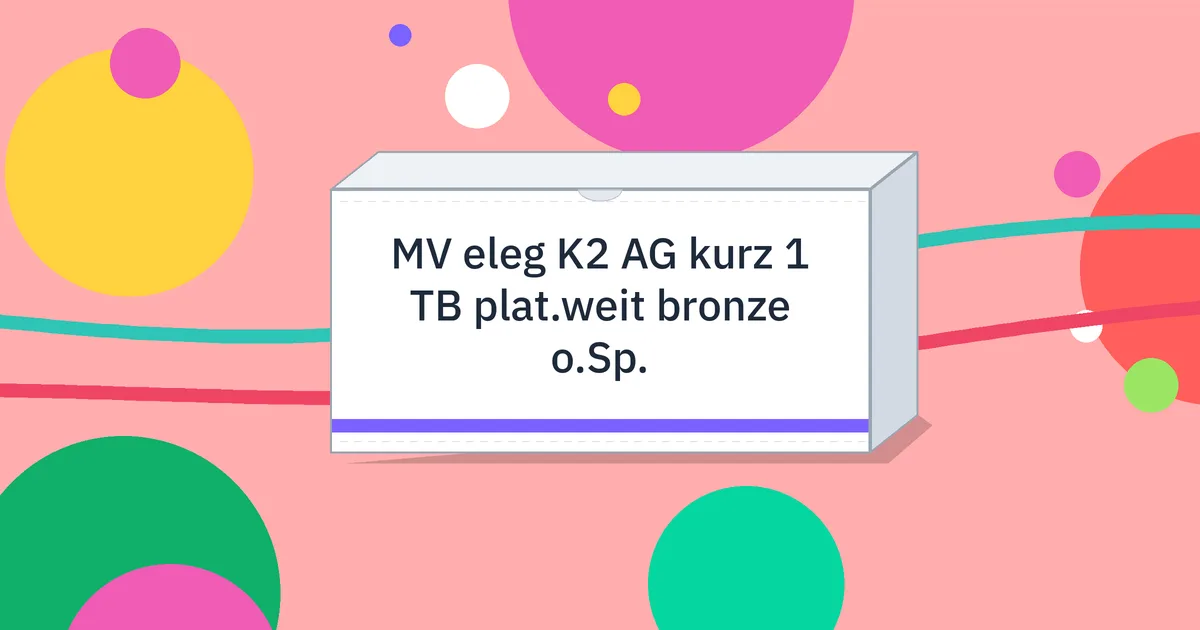 Symbolbild: Packung mit der Aufschrift MV eleg K2 AG kurz 1 TB plat.weit bronze o.Sp. (PZN 14715932) – Verfügbarkeit und Bezug in Apotheken in Frankfurt am Main