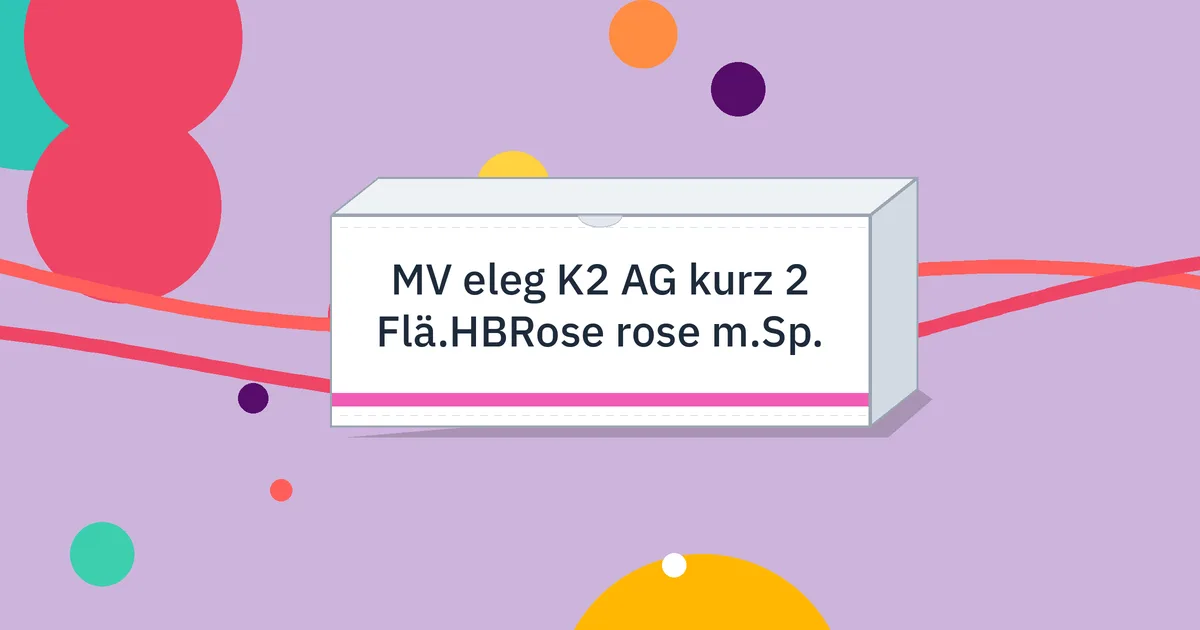 Symbolbild: Packung mit der Aufschrift MV eleg K2 AG kurz 2 Flä.HBRose rose m.Sp. (PZN 15703931) – Verfügbarkeit und Bezug in Apotheken in Frankfurt am Main