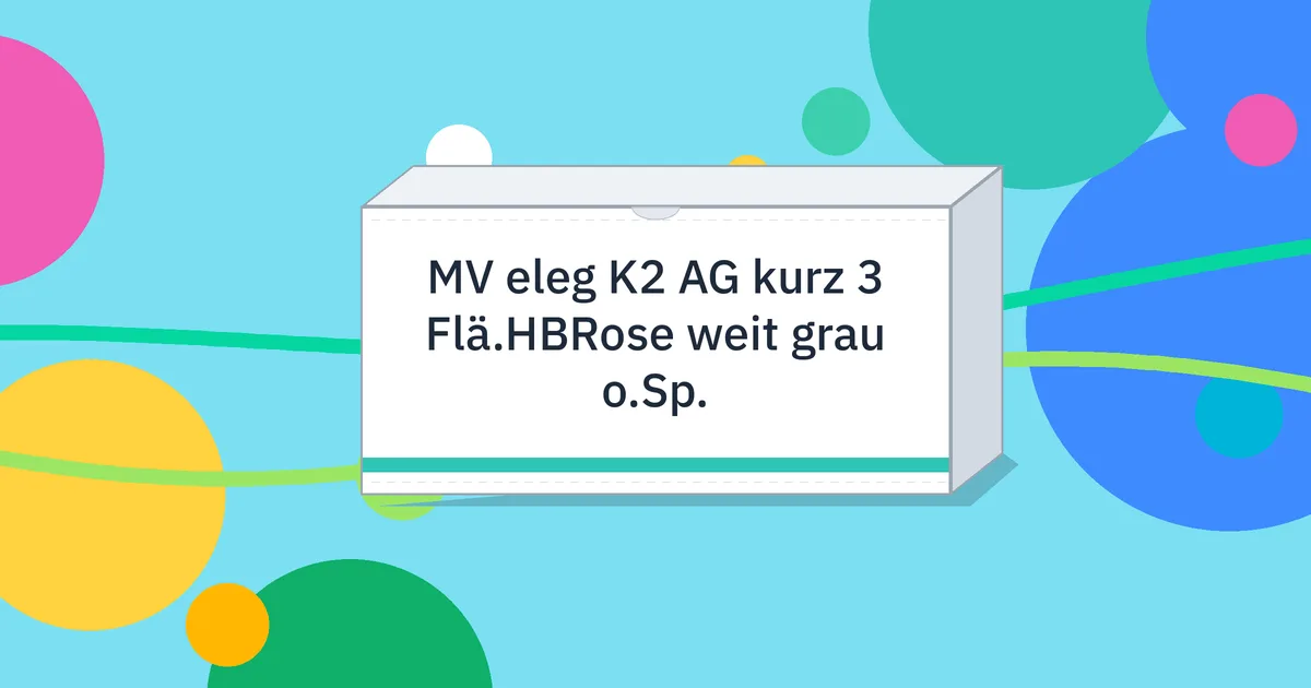 Symbolbild: Packung mit der Aufschrift MV eleg K2 AG kurz 3 Flä.HBRose weit grau o.Sp. (PZN 18926028) – Verfügbarkeit und Bezug in Apotheken in Frankfurt am Main