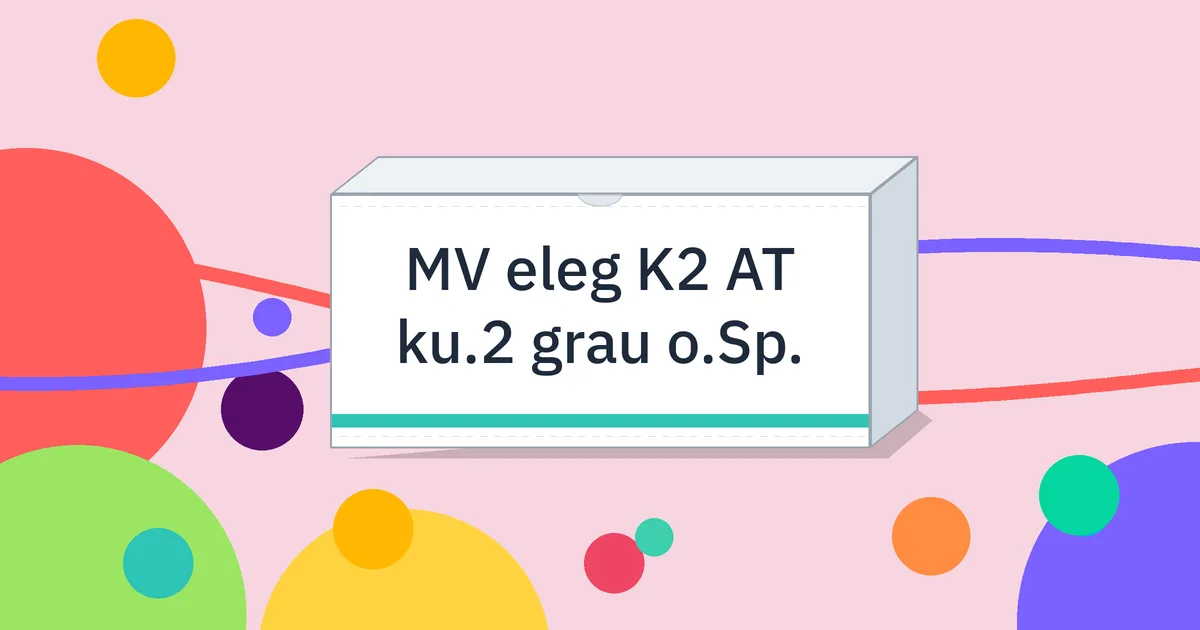 Symbolbild: Packung mit der Aufschrift MV eleg K2 AT ku.2 grau o.Sp. (PZN 18922958) – Verfügbarkeit und Bezug in Apotheken in Frankfurt am Main
