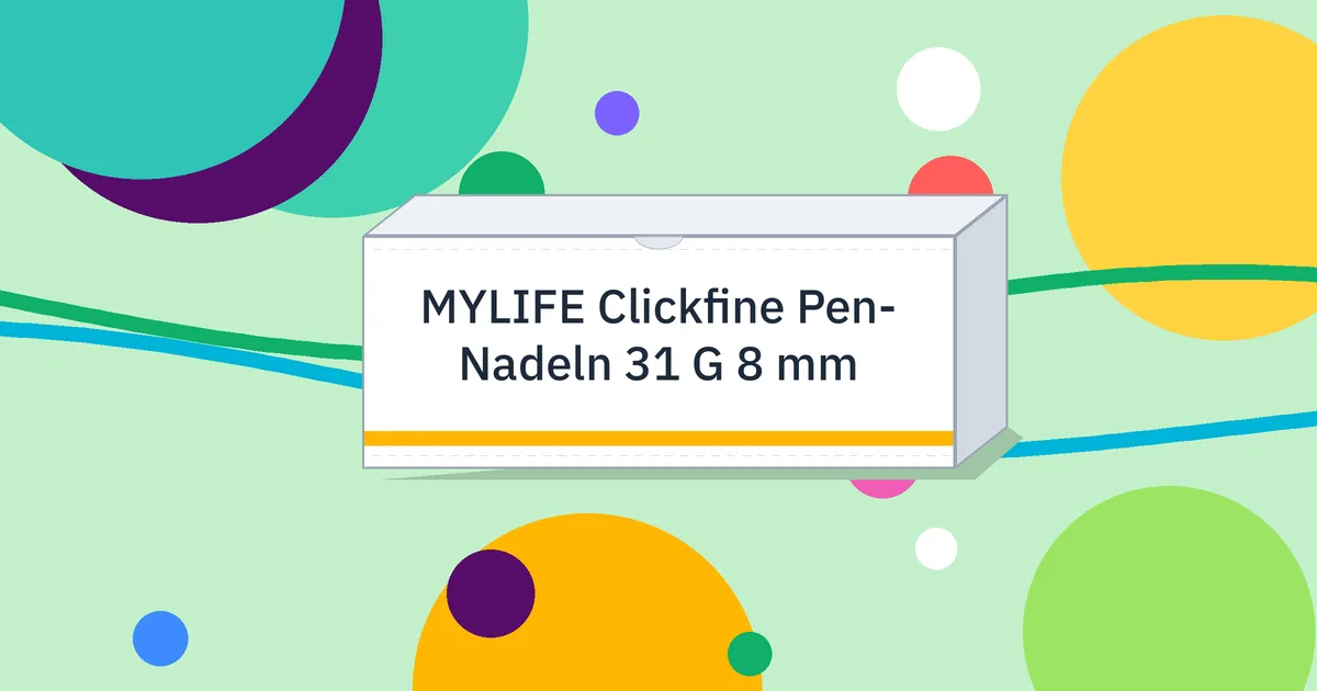 Symbolbild: Packung mit der Aufschrift MYLIFE Clickfine Pen-Nadeln 31 G 8 mm (PZN 19645739) – Verfügbarkeit und Bezug in Apotheken in Frankfurt am Main