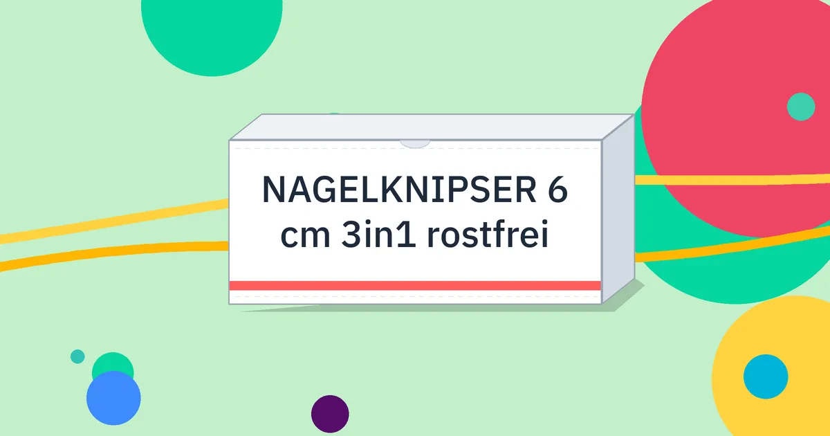 Symbolbild: Packung mit der Aufschrift NAGELKNIPSER 6 cm 3in1 rostfrei (PZN 17288175) – Verfügbarkeit und Bezug in Apotheken in Frankfurt am Main