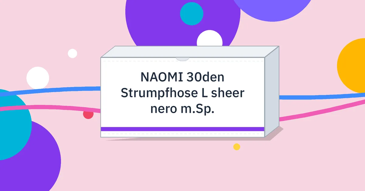 Symbolbild: Packung mit der Aufschrift NAOMI 30den Strumpfhose L sheer nero m.Sp. (PZN 16178792) – Verfügbarkeit und Bezug in Apotheken in Frankfurt am Main