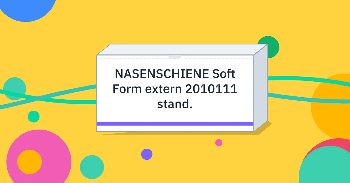 Symbolbild: Packung mit der Aufschrift NASENSCHIENE Soft Form extern 2010111 stand. (PZN 00185063) – Verfügbarkeit und Bezug in Apotheken in Frankfurt am Main