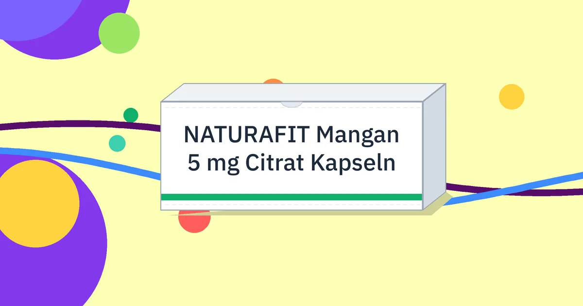 Symbolbild: Packung mit der Aufschrift NATURAFIT Mangan 5 mg Citrat Kapseln (PZN 13329813) – Verfügbarkeit und Bezug in Apotheken in Frankfurt am Main