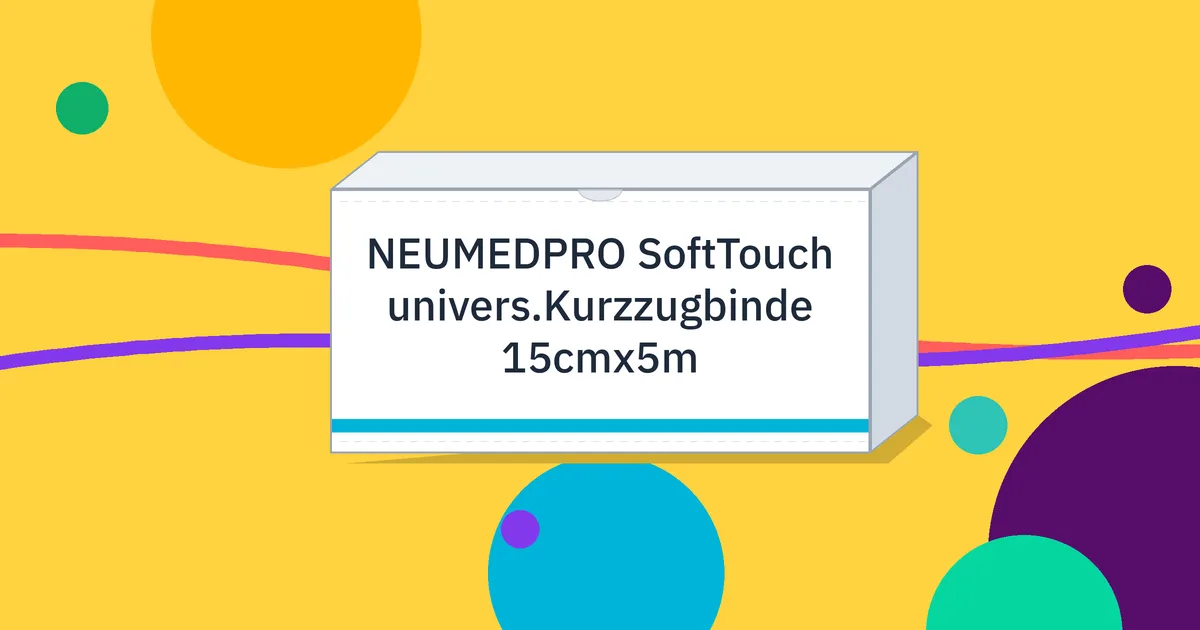 Symbolbild: Packung mit der Aufschrift NEUMEDPRO SoftTouch univers.Kurzzugbinde 15cmx5m (PZN 19554066) – Verfügbarkeit und Bezug in Apotheken in Frankfurt am Main