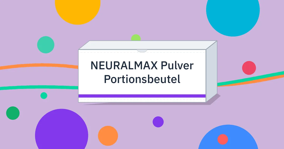 Symbolbild: Packung mit der Aufschrift NEURALMAX Pulver Portionsbeutel (PZN 19871157) – Verfügbarkeit und Bezug in Apotheken in Frankfurt am Main