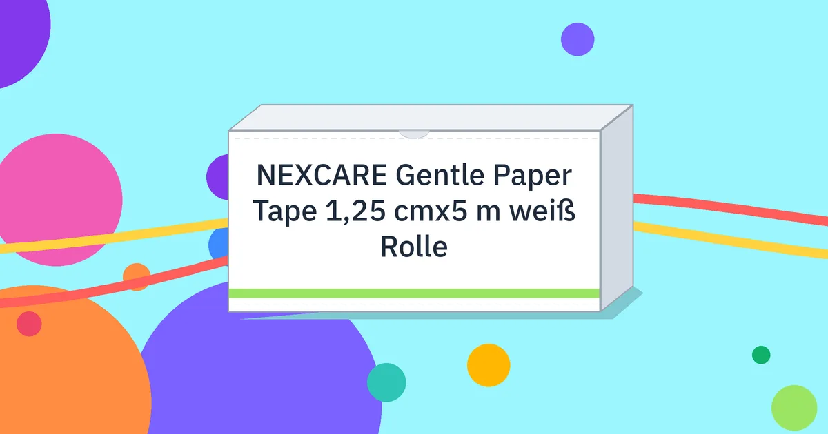 Symbolbild: Packung mit der Aufschrift NEXCARE Gentle Paper Tape 1,25 cmx5 m weiß Rolle (PZN 20089249) – Verfügbarkeit und Bezug in Apotheken in Frankfurt am Main
