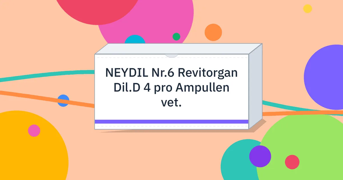Symbolbild: Packung mit der Aufschrift NEYDIL Nr.6 Revitorgan Dil.D 4 pro Ampullen vet. (PZN 06487813) – Verfügbarkeit und Bezug in Apotheken in Frankfurt am Main