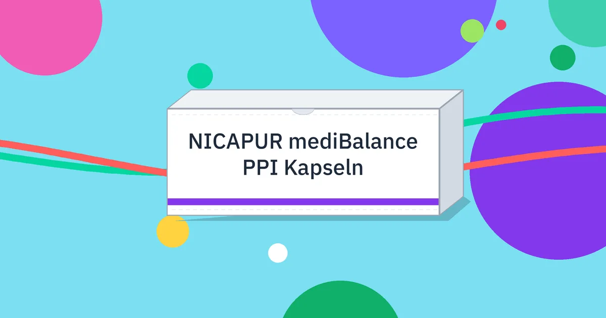 Symbolbild: Packung mit der Aufschrift NICAPUR mediBalance PPI Kapseln (PZN 02833974) – Verfügbarkeit und Bezug in Apotheken in Frankfurt am Main
